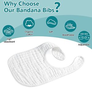 50 Pack White Muslin Bibs for Baby Girl Boy Drool Bibs Bulk, Adjustable Cotton Bibs Soft Absorbent Bandana Bibs for Newborn Toddlers Infants Teething