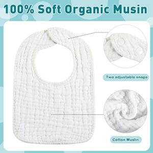 50 Pack White Muslin Bibs for Baby Girl Boy Drool Bibs Bulk, Adjustable Cotton Bibs Soft Absorbent Bandana Bibs for Newborn Toddlers Infants Teething