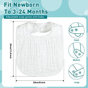 50 Pack White Muslin Bibs for Baby Girl Boy Drool Bibs Bulk, Adjustable Cotton Bibs Soft Absorbent Bandana Bibs for Newborn Toddlers Infants Teething