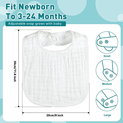 50 Pack White Muslin Bibs for Baby Girl Boy Drool Bibs Bulk, Adjustable Cotton Bibs Soft Absorbent Bandana Bibs for Newborn Toddlers Infants Teething