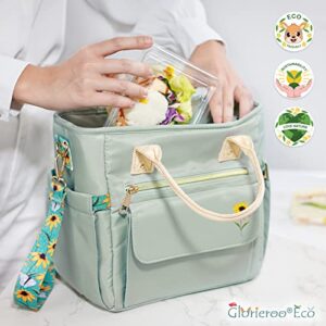 GLORIEROO Deluxe Lunch Bag Women - Leakproof Insulated Lunch Box for Women 2023 Newest Great Gifts for Women Waterproof Multi Pocket Lunch Tote Bag with Removable Strap for Work/Picnic