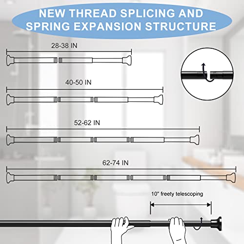 Matte Black Shower Curtain Rod No Drill, 28-48 Inch Spring Tension Adjustable Never Rust, Stainless Steel Heavy Duty for Shower Stall/Closet/Windows/Bathroom No Drilling, with Holder