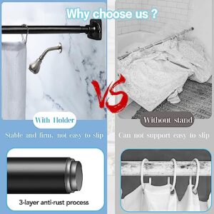 Matte Black Shower Curtain Rod No Drill, 28-48 Inch Spring Tension Adjustable Never Rust, Stainless Steel Heavy Duty for Shower Stall/Closet/Windows/Bathroom No Drilling, with Holder