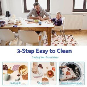 Baby Splat Mat for Under High Chair, 51 x 51 Inch Boho Splash Mat, Waterproof and Washable Spill Mat, Anti-Slip Floor Protector