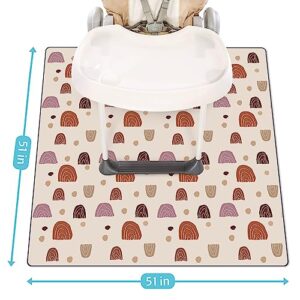 Baby Splat Mat for Under High Chair, 51 x 51 Inch Boho Splash Mat, Waterproof and Washable Spill Mat, Anti-Slip Floor Protector