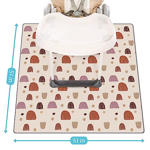 Baby Splat Mat for Under High Chair, 51 x 51 Inch Boho Splash Mat, Waterproof and Washable Spill Mat, Anti-Slip Floor Protector