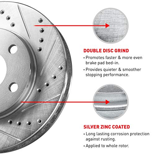 R1 Concepts Front Rear Brake Rotor Kit |Brake Rotors| Brake Disc |Drilled and Slotted|fits 2018-2022 Genesis G70; Kia Stinger