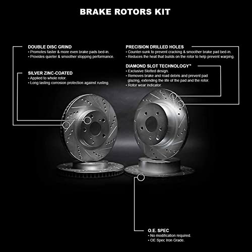 R1 Concepts Front Rear Brake Rotor Kit |Brake Rotors| Brake Disc |Drilled and Slotted|fits 2018-2022 Genesis G70; Kia Stinger