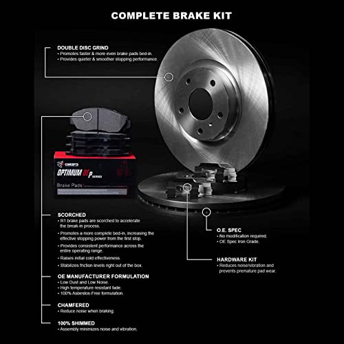 R1 Concepts Front Brakes and Rotors Kit |Front Brake Pads| Brake Rotors and Pads| Optimum OEp Brake Pads and Rotors |Hardware Kit|fits 2018-2021 Mazda 6