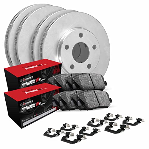 R1 Concepts Front Rear Brakes and Rotors Kit |Front Rear Brake Pads| Brake Rotors and Pads| Optimum OEp Brake Pads and Rotors |Hardware Kit|fits 2008-2012 Land Rover LR2