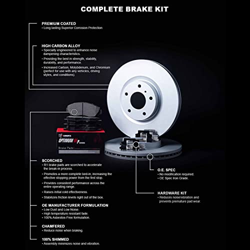 R1 Concepts Rear Brakes and Rotors Kit |Rear Brake Pads| Brake Rotors and Pads| Optimum OEp Brake Pads and Rotors |Hardware Kit|fits 2020-2022 Toyota Highlander