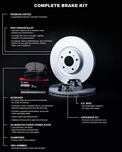 R1 Concepts Rear Brakes and Rotors Kit |Rear Brake Pads| Brake Rotors and Pads| Optimum OEp Brake Pads and Rotors |Hardware Kit|fits 2020-2022 Toyota Highlander