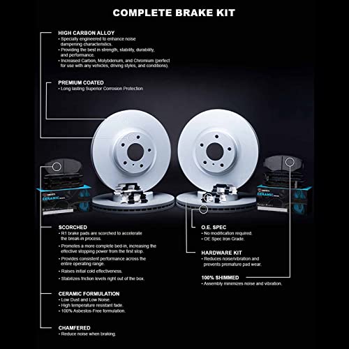 R1 Concepts Front Rear Brakes and Rotors Kit |Front Rear Brake Pads| Brake Rotors and Pads| Ceramic Brake Pads and Rotors |Hardware Kit|fits 2006-2018 Lexus HS250h; Toyota RAV4