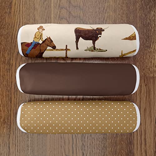 Sweet Jojo Designs Western Cowboy Baby Boy Absorbent Burp Cloths for Infant Newborn - Red Blue Tan Chocolate Brown and White Wild West Southern Country Horse - 3 Pack Set of Dribble Drool Cloths