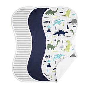 sweet jojo designs blue and green dinosaur baby boy absorbent burp cloths for infant newborn - grey modern boho mod dinosaurs - 3 pack set of dribble drool cloths