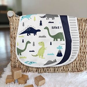 Sweet Jojo Designs Blue and Green Dinosaur Baby Boy Absorbent Burp Cloths for Infant Newborn - Grey Modern Boho Mod Dinosaurs - 3 Pack Set of Dribble Drool Cloths