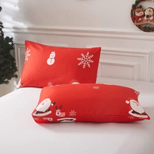 LAMEJOR Christmas Red Duvet Cover Set Queen Size Soft Holiday Decor, Christmas Theme Santa Claus/Snowmen/Snowflakes Pattern, 1 Duvet Cover and 2 Pillow Cases