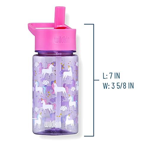 Wildkin Kids Reusable 16 Ounce Water Bottle for Boys and Girls, Perfect for Daycare, School, or Travel, Features Straw Top and Carrying Handle, Easy to Clean Water Bottles for Kids (Unicorn)