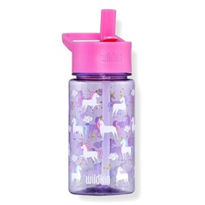 Wildkin Kids Reusable 16 Ounce Water Bottle for Boys and Girls, Perfect for Daycare, School, or Travel, Features Straw Top and Carrying Handle, Easy to Clean Water Bottles for Kids (Unicorn)