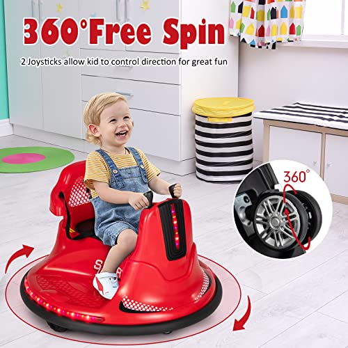 Costzon Bumper Car, Battery Powered Electric Vehicle w/Remote Control, Safety Belt, Music, Flashing Lights, Joysticks, 360 Degree Spin, 2 Driving Modes, Gift for Boy Girl, Ride on Car (Red)