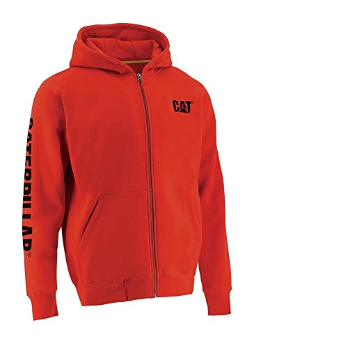 Caterpillar Men's Standard Full Zip Hoodies with Front Pouch Pockets, Iconic Workwear Logo, and S3 Cord Management, Laser Red, Large