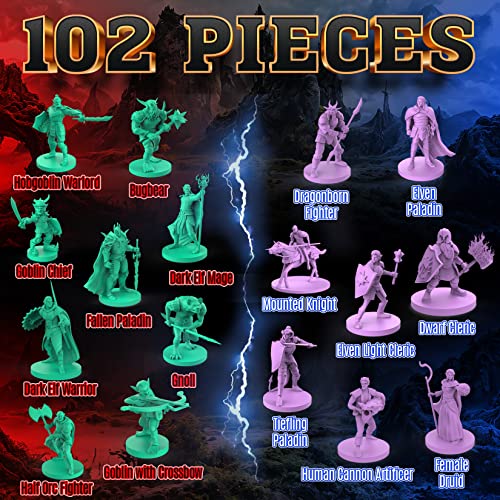 Mythical Heroes Warriors! Mini Figure Set for RPGs - 102 Pcs in 17 Designs - Suitable Size for DND (Warriors! 102 pcs in 17 Designs)