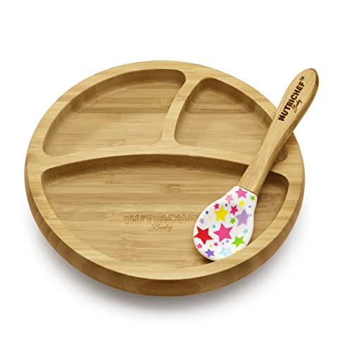 NutriChef Round Bamboo Baby Plate, Star Plate