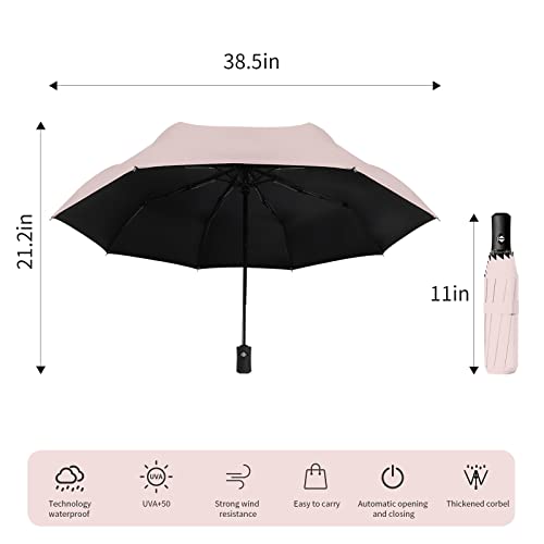 Cloudia Automatic Windproof Travel Umbrella, Umbrella in Rain and Sun for Women and Men (Pink)