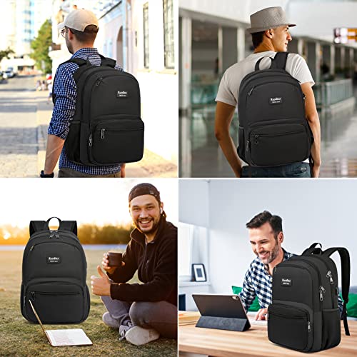 Travel Laptop Backpack for Men, College Bookbag for Men, 15.6 Inch Casual Back Pack with USB Charging Port, Water Resistant Anti Theft Business Work Bag, Computer Backpack Casual Daypack, Black