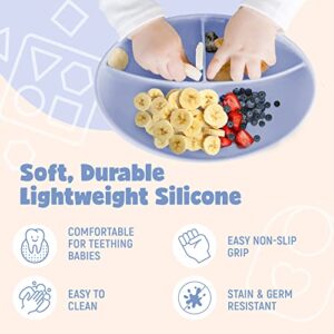 Juvitek Baby Silicone Set, Baby Feeding Set, Toddler Plates and Bowls Set with Baby Spoon, Fork, Mat and Cup, Comes with Anti-Slip Suction Base and Adjustable Bib, 3 Months and Up, Blue, Set of 8