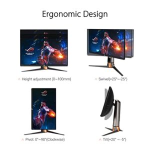 ASUS ROG Swift 360Hz 27” 1440P HDR Gaming Monitor (PG27AQN) - QHD (2560 x 1440), Fast IPS, 1ms, G-SYNC, Eye Care, HDMI, DisplayPort, USB, Ergonomic Design, VESA Wall Mountable, HDR10, DisplayHDR600