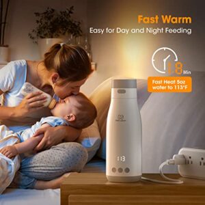 Bottle Warmer for Travel and Home, Portable Water Warmer for Formula & Breastmilk, 2 Minutes Fast Heat Baby Milk Warmer with Dual Mold and 7 Temperature Setting, 10 OZ Capacity for car on The go