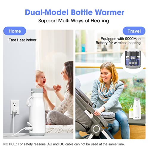 Bottle Warmer for Travel and Home, Portable Water Warmer for Formula & Breastmilk, 2 Minutes Fast Heat Baby Milk Warmer with Dual Mold and 7 Temperature Setting, 10 OZ Capacity for car on The go