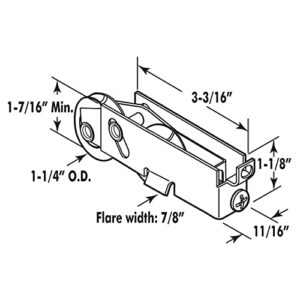 Sliding Patio Door Rollers Replacement for Aluminum Glass Doors, F-Tab Mount, 1-1/4" Steel Ball Bearing, Rear Adjustable, Yellow Zinc Plated, 2 Pack