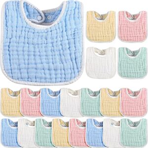 24 pcs muslin baby drool bibs adjustable muslin bibs soft snap baby bibs 9 absorbent layers newborn bibs waterproof teething bibs for baby girl boy feeding eating teething, 5 colors