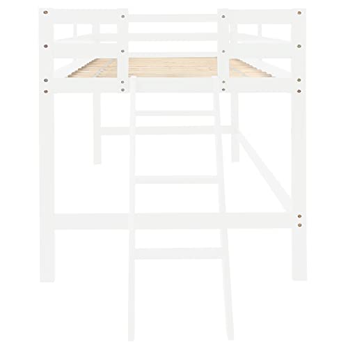 Tmosi Low Loft Bed Twin,Solid Wood Kids Twin Bed Frame with Ladders and Guard Rails,Space Saving Twin Size Loft Bed for Girl Boy,No Box Spring Needed,Easy to Assembly (White)