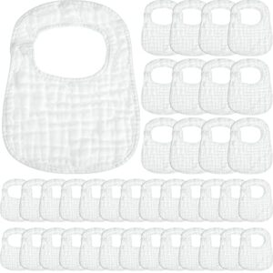 30 pack white muslin baby bib for boy girl adjustable muslin baby drool bibs soft snap muslin bibs for newborn infant drooling eating feeding