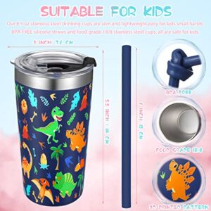 2 Pcs Kids Cups with Straw and Lid, Toddler Smoothie Cup Spill Proof Vacuum Stainless Steel Insulated Tumbler for Boys, Powder Coated Baby Child Cup + BPA Free Lids + Silicone Straws (12 Oz, Cute)