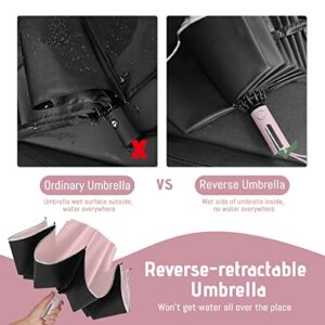 BangBoom Automatic Reverse Folding Umbrella Windproof Waterproof Inverted Sun Protection Umbrella with Reflective Tape, Portable Travel Umbrellas with Reinforced Frame for Rainy Sunny Days (Pink)