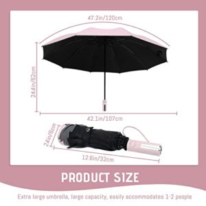 BangBoom Automatic Reverse Folding Umbrella Windproof Waterproof Inverted Sun Protection Umbrella with Reflective Tape, Portable Travel Umbrellas with Reinforced Frame for Rainy Sunny Days (Pink)