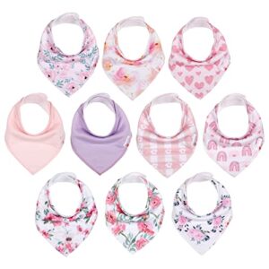 civarua kids 10-pack baby bandana drool bibs, baby bandana bibs for girls, drooling bibs for infants, newborns, adjustable, machine washable