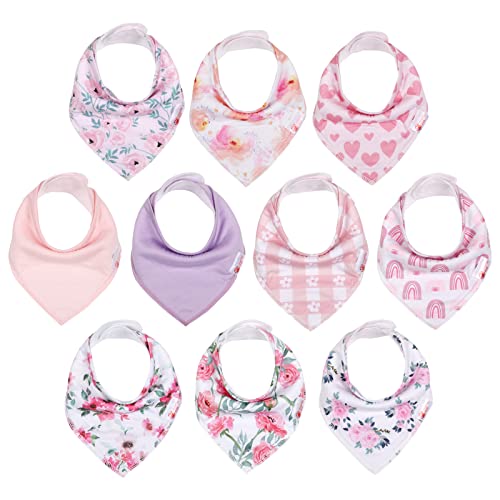 CIVARUA KIDS 10-Pack Baby Bandana Drool Bibs, Baby Bandana Bibs for Girls, Drooling Bibs for Infants, Newborns, Adjustable, Machine Washable