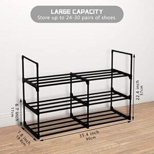 AN ANEWSIR Shoe Rack Metal 2 Pack - 3 Tier Shoe Rack Storage 24-30 Pairs Sturdy Show Rack, Stackable Black Shoe Rack Vertical, Free Standing Space Saving Corner Shoe Rack for Closet Entryway