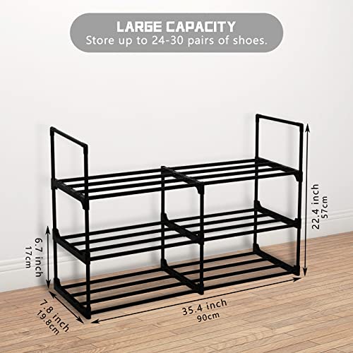 AN ANEWSIR Shoe Rack Metal 2 Pack - 3 Tier Shoe Rack Storage 24-30 Pairs Sturdy Show Rack, Stackable Black Shoe Rack Vertical, Free Standing Space Saving Corner Shoe Rack for Closet Entryway