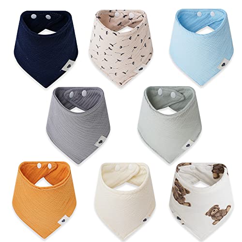 Baby Muslin Bandana Bibs baby Drool Bibs 8Pack 100% Cotton Ultra Soft Super Absorbent Bandana Bibs for Unisex Boys Girls for Teething and Drooling