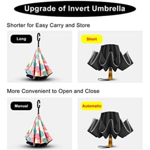 LEAGERA Sun Umbrella UV Protection Compact Windproof Reverse Umbrella for Rain - 54 inch Portable Automatic Open and Close Folding Inverted Car Travel Umbrella with Wooden Handle for Men,Black