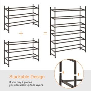 Tajsoon Expandable Shoe Rack Organizer, 3 Tier Adjustable Shoe Shelf, Metal Iron Shoe Storage Organizer for Closet Bedroom Entryway, Bronze