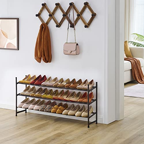 Tajsoon Expandable Shoe Rack Organizer, 3 Tier Adjustable Shoe Shelf, Metal Iron Shoe Storage Organizer for Closet Bedroom Entryway, Bronze