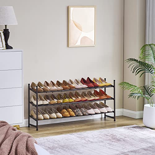 Tajsoon Expandable Shoe Rack Organizer, 3 Tier Adjustable Shoe Shelf, Metal Iron Shoe Storage Organizer for Closet Bedroom Entryway, Bronze