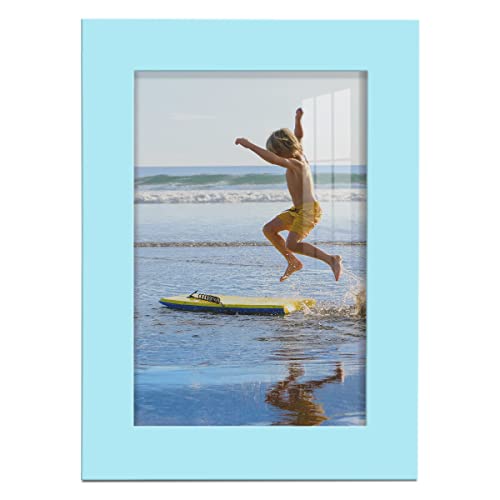 Renditions Gallery 5x7 inch Picture Frame High-end Modern Style, Made of Solid Wood and High Definition Glass Ready for Wall and Tabletop Photo Display, Blue Frame